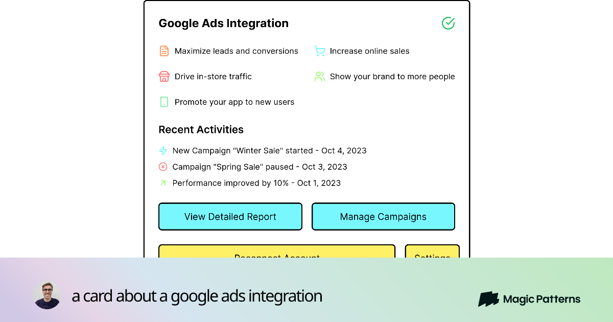 a card about a google ads integration | Built with Magic Patterns