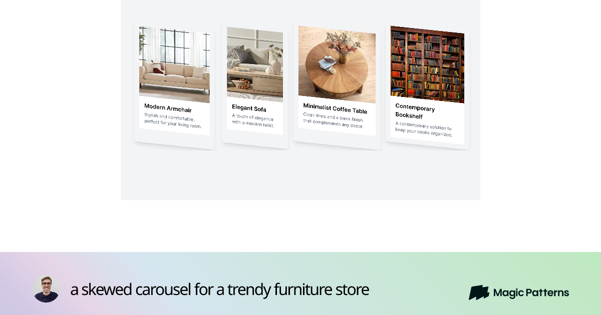 a skewed carousel for a trendy furniture store | Built with Magic Patterns